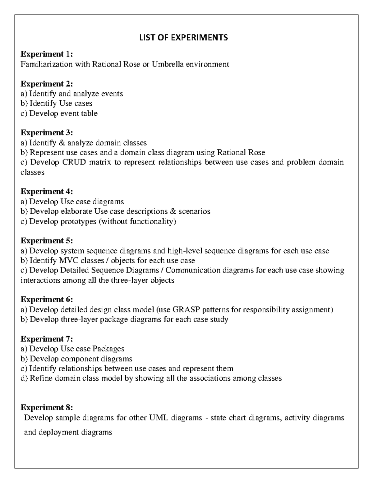 Umldp-1 - Nice project - LIST OF EXPERIMENTS Experiment 1 ...