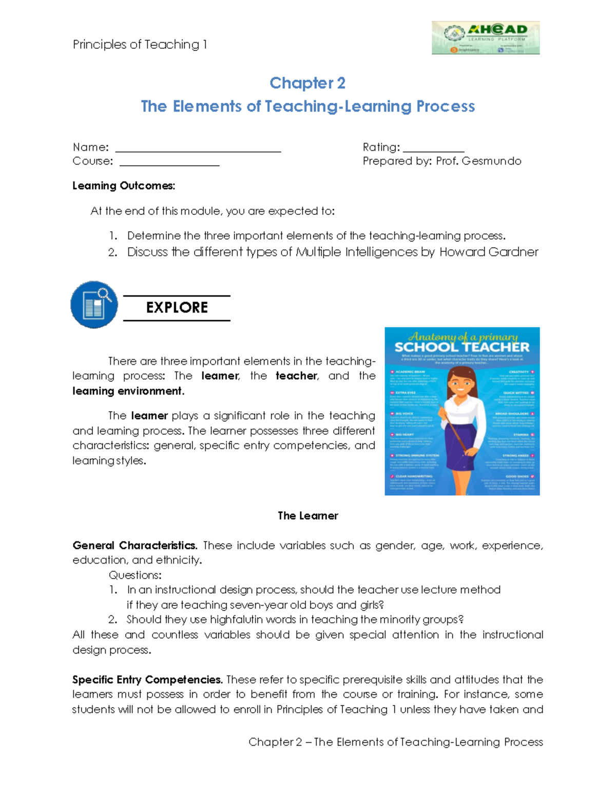 Module 2 - The Elements of Teaching-Learning Process - The Learner ...