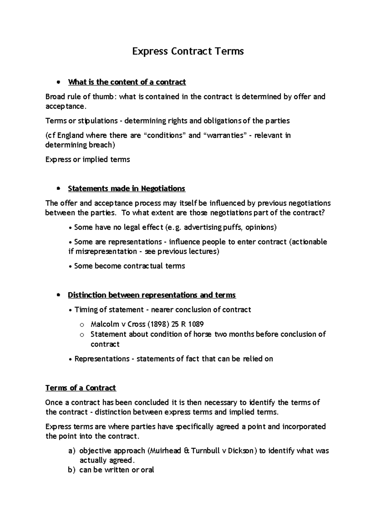 12. Express Contract Terms - Express Contract Terms What is the content ...