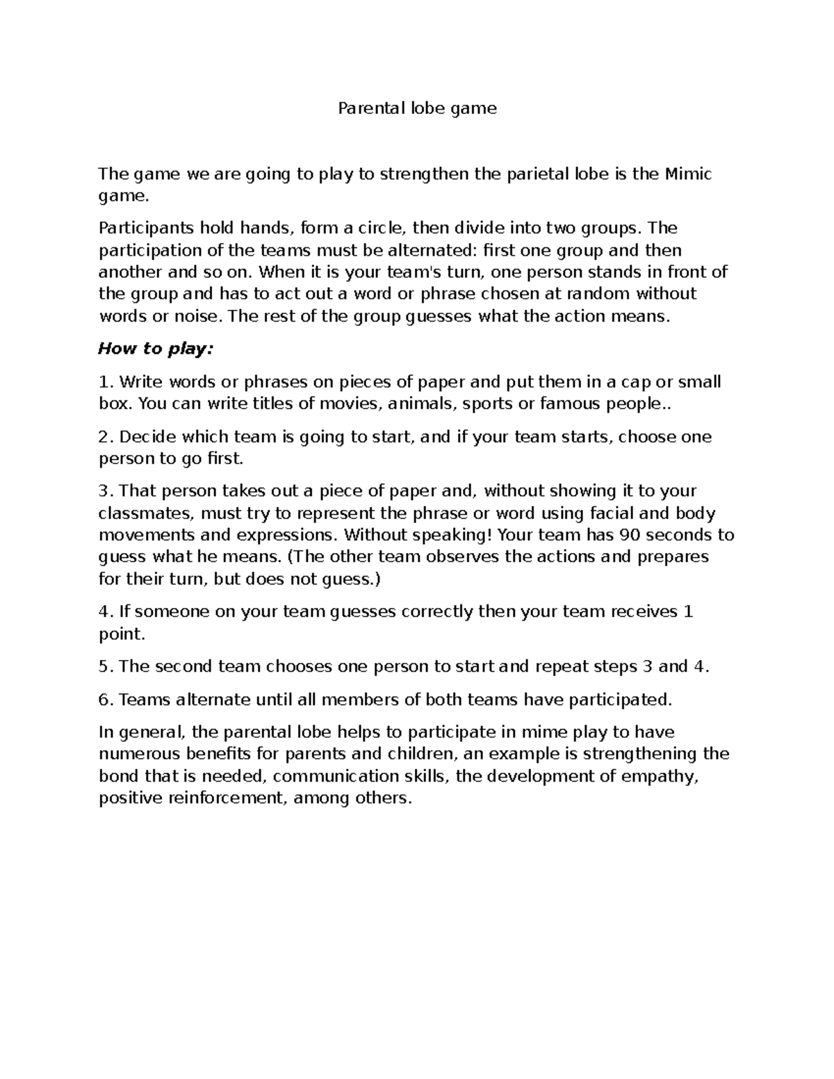 Parental lobe game - ,,,,,, - Parental lobe game The game we are going ...