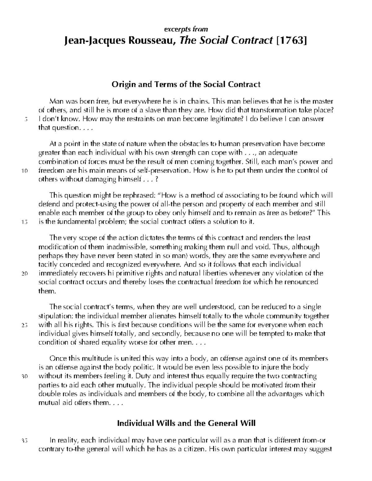 Rousseau - social contract - excerpts from Jean-Jacques Rousseau, The ...
