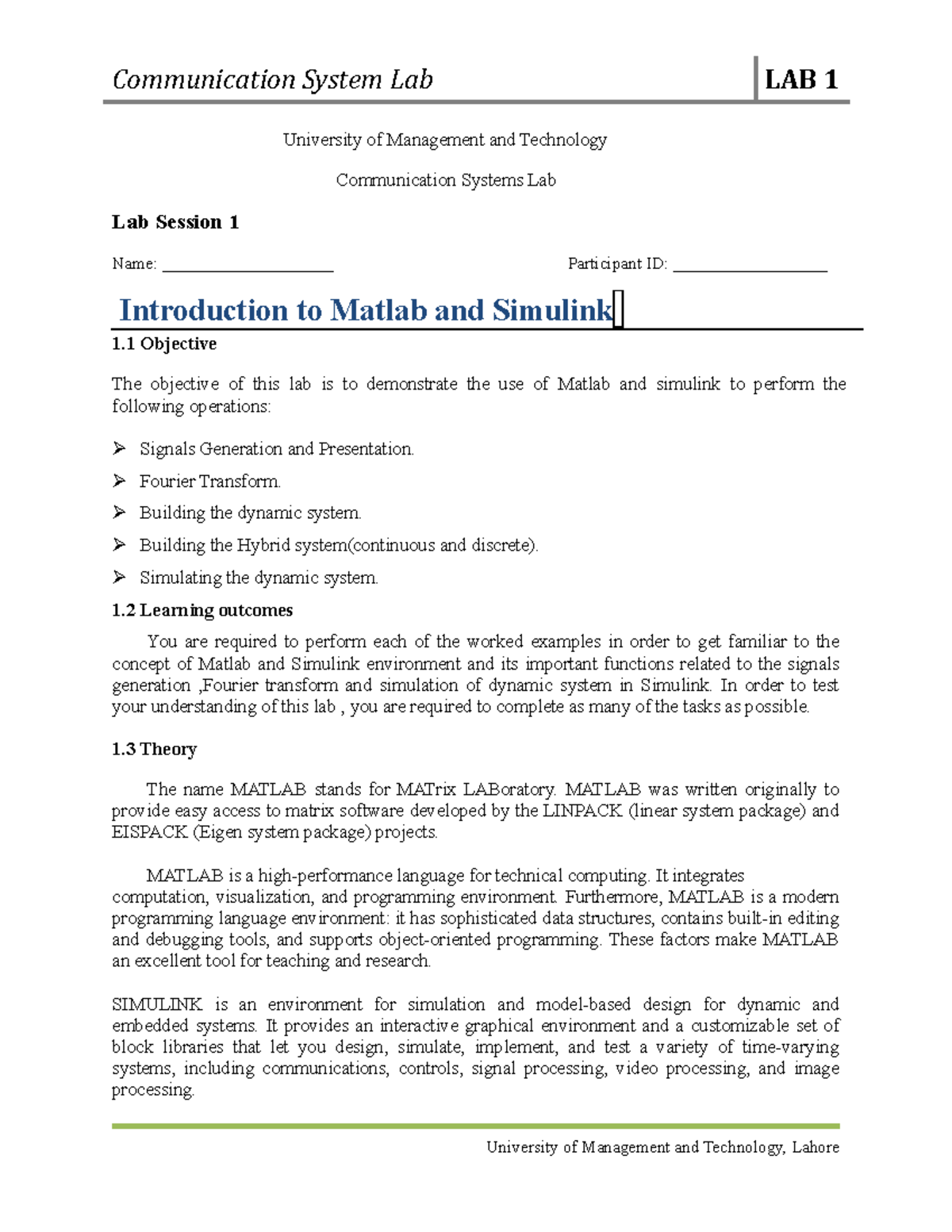 CS Lab Manual - lecture notes - Communication System Lab LAB 1 ...
