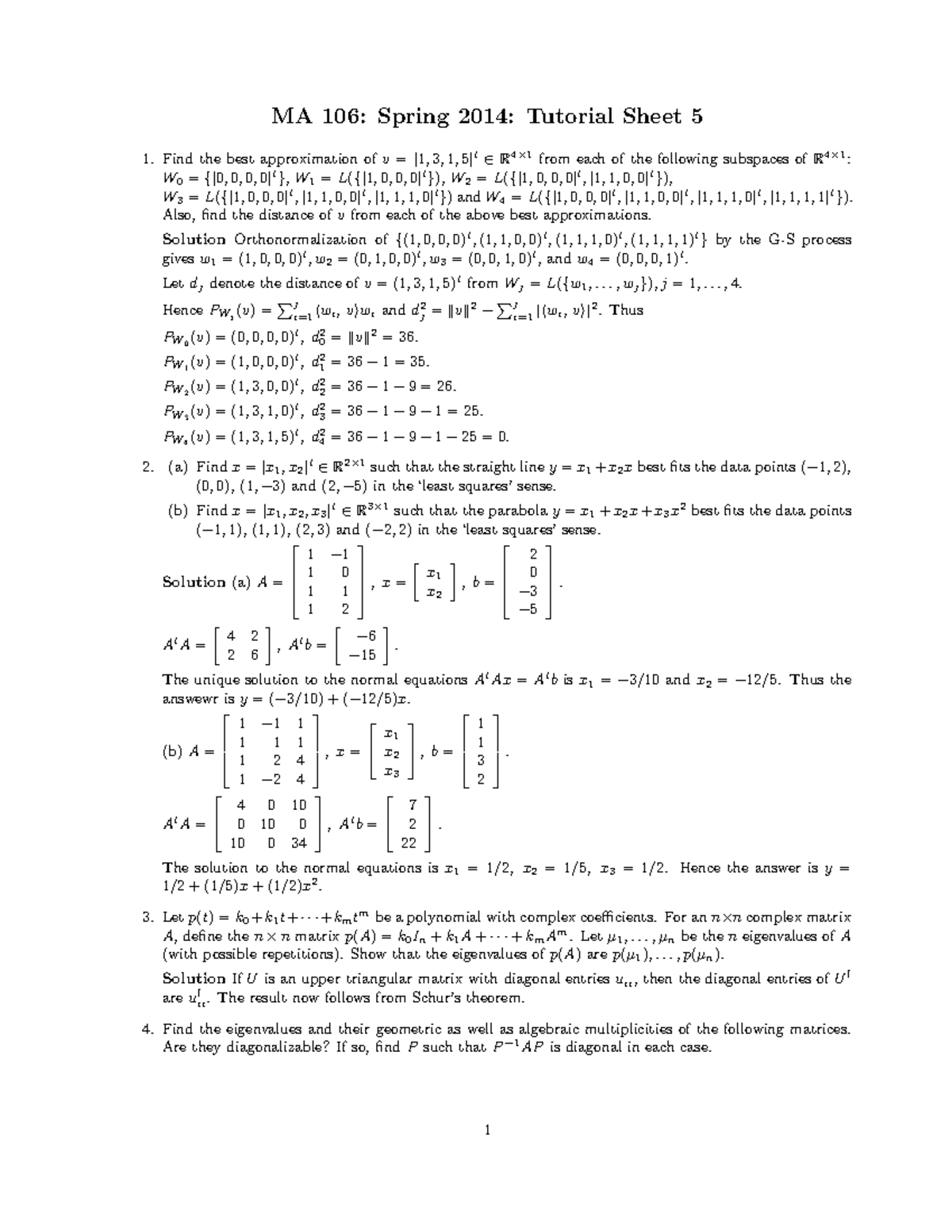 Copy of tut5sol - Tutorial 5 Solutions - MA 106: Spring 2014: Tutorial ...