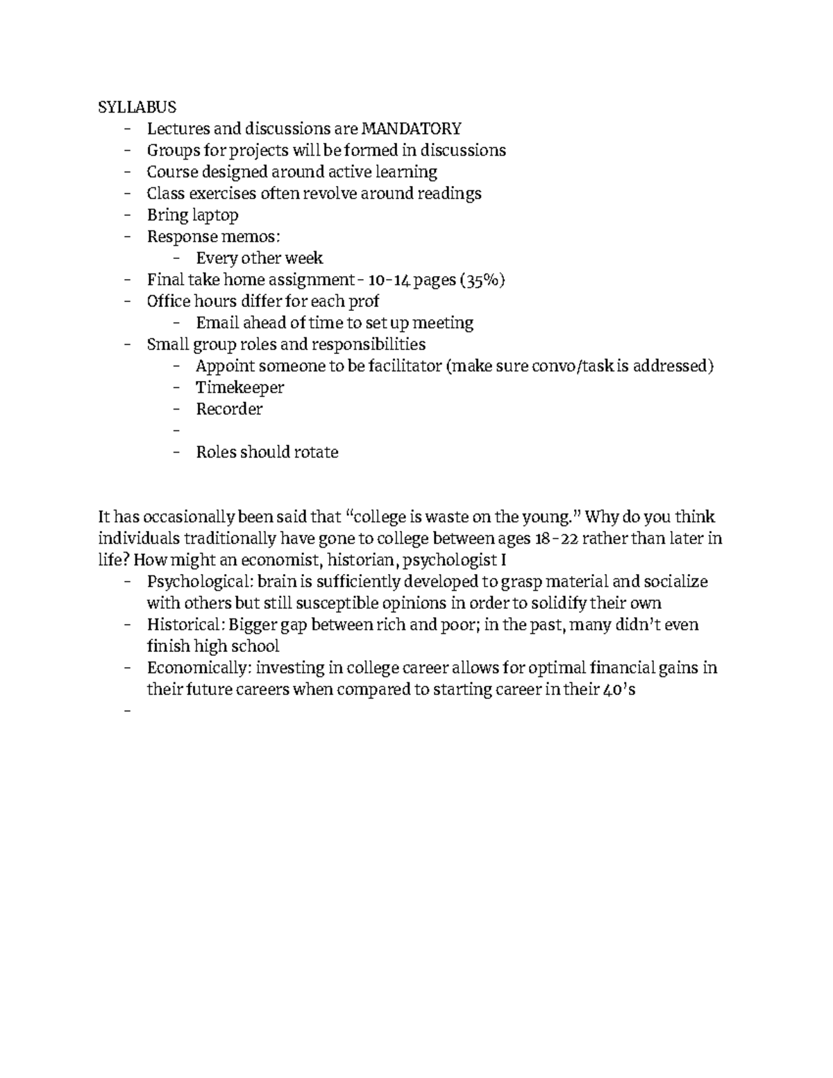 Syllabus - EDUC 25 lecture notes - SYLLABUS Lectures and discussions ...