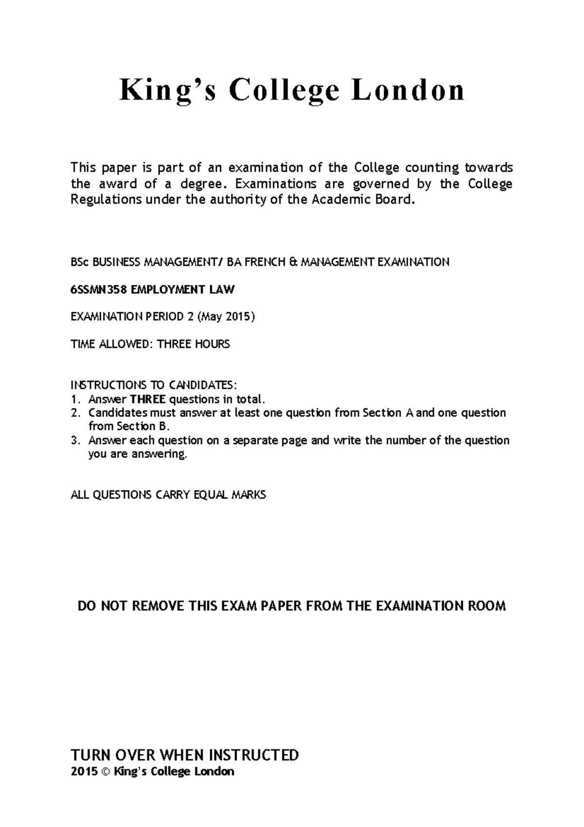Exam May 2015, questions - College London This paper is part of an ...