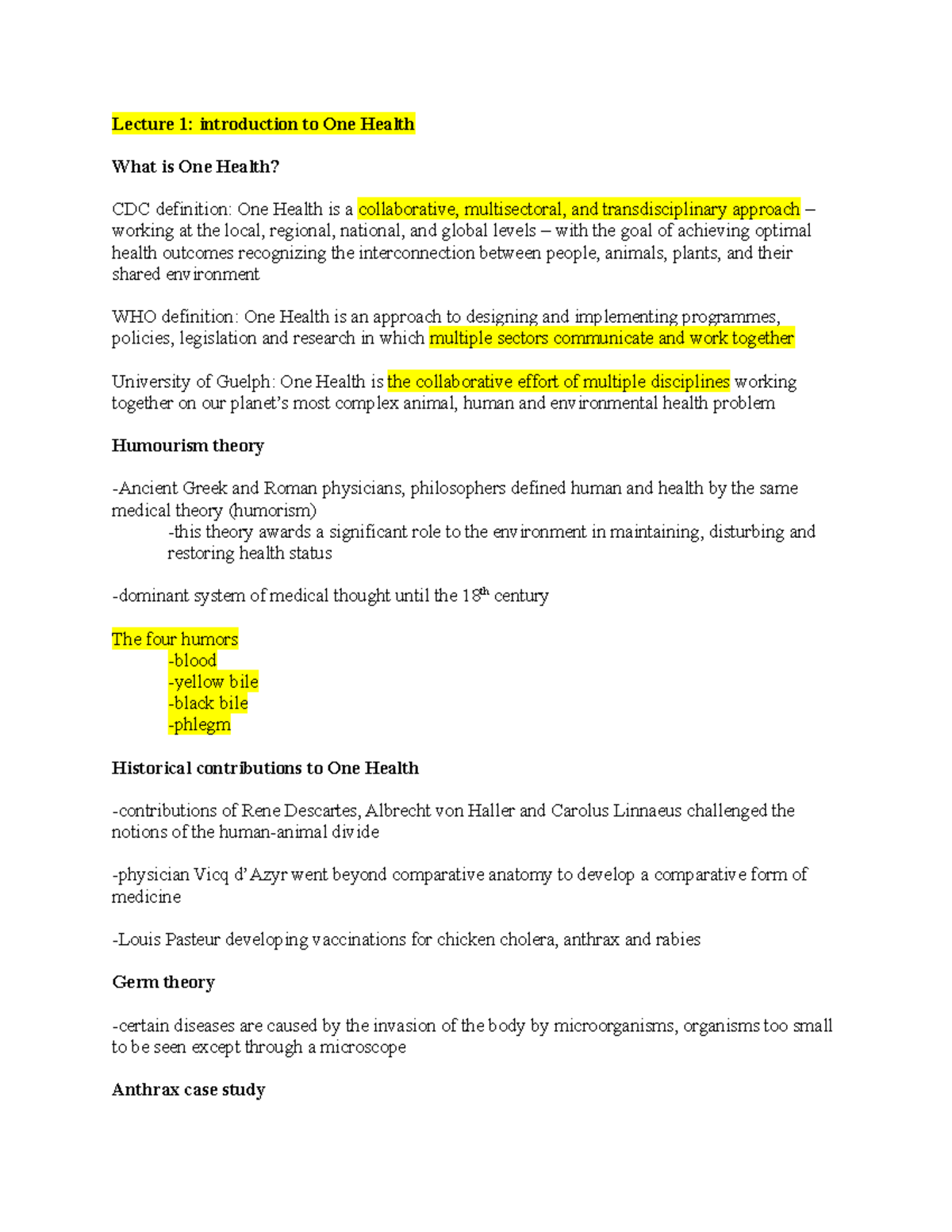 Midterm review - Lecture 1: introduction to One Health What is One ...