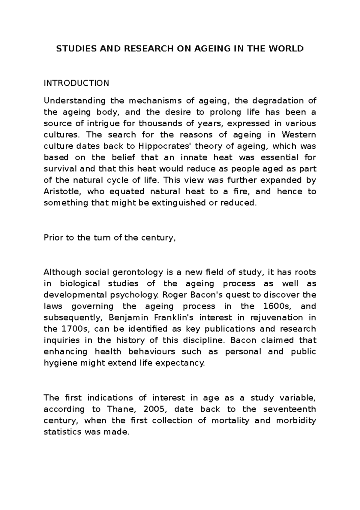 Studies AND Research ON Ageing IN THE World - STUDIES AND RESEARCH ON ...