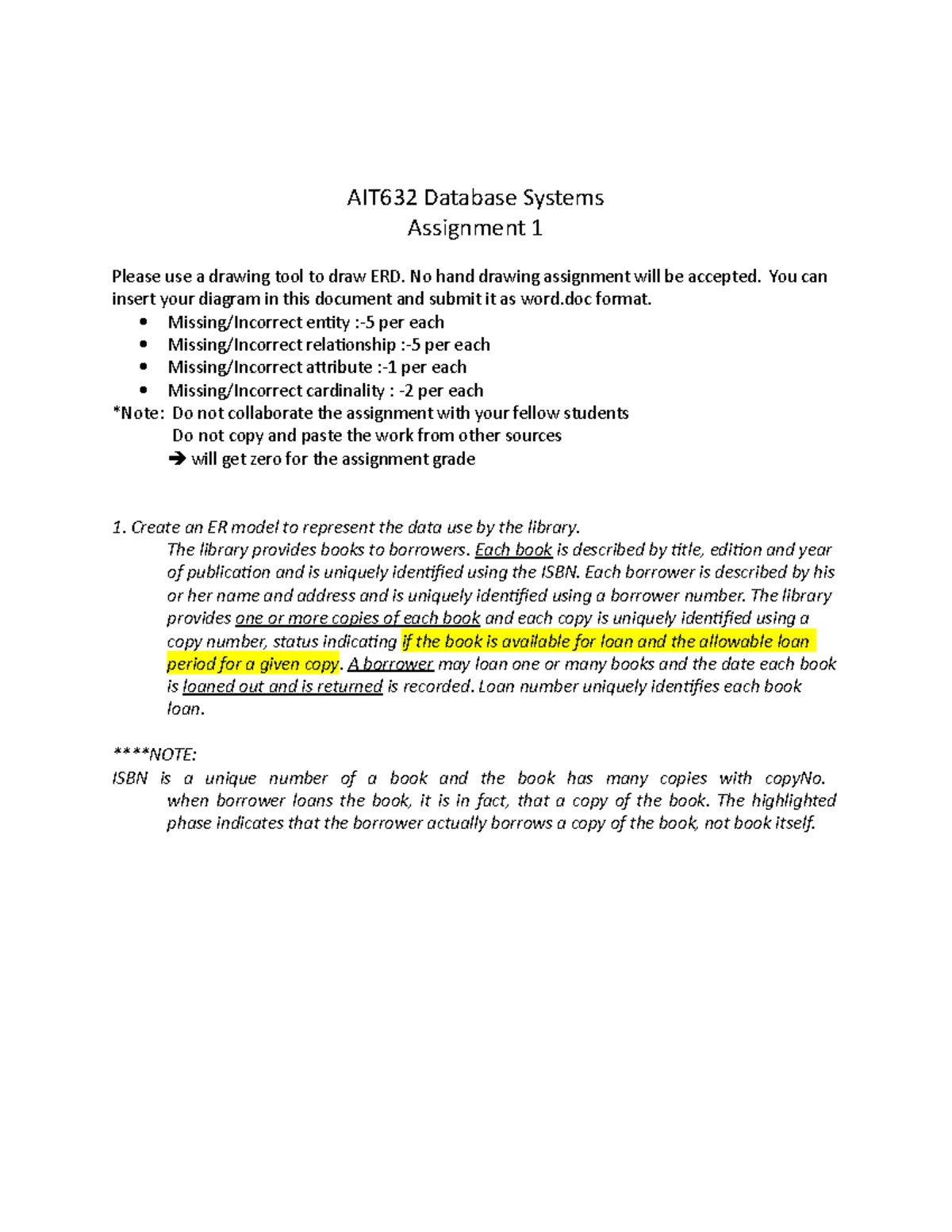 A1 2018 F Answers - Assignment 1 - AIT632 Database Systems Assignment 1 ...