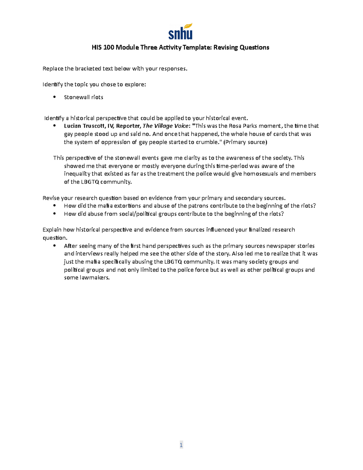 HIS 100 Module Three Activity Revising Questions Template - HIS 100 ...