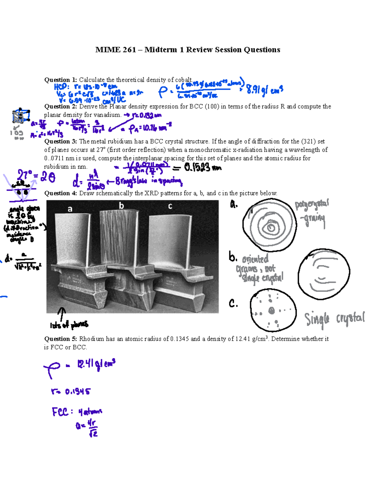 MIME 261 - Review Session 1 Questions - MIME 261 – Midterm 1 Review Session Questions Question 1 ...