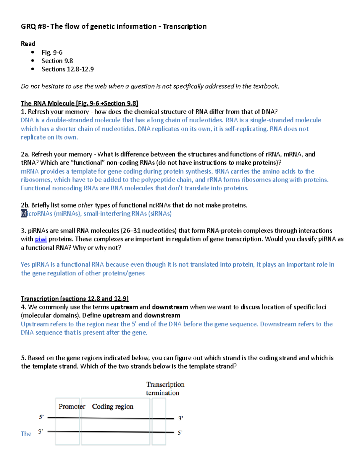 220 GRQ 8- Transcription - GRQ #8- The flow of genetic information ...