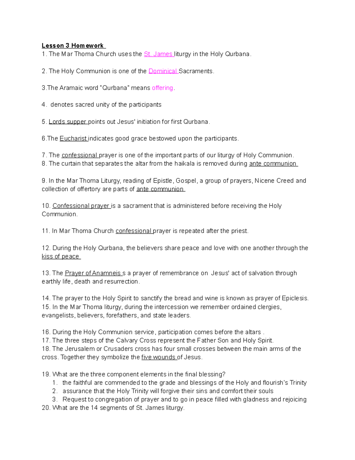 Lesson 3 Homework - Ttt - Lesson 3 Homework The Mar Thoma Church uses ...