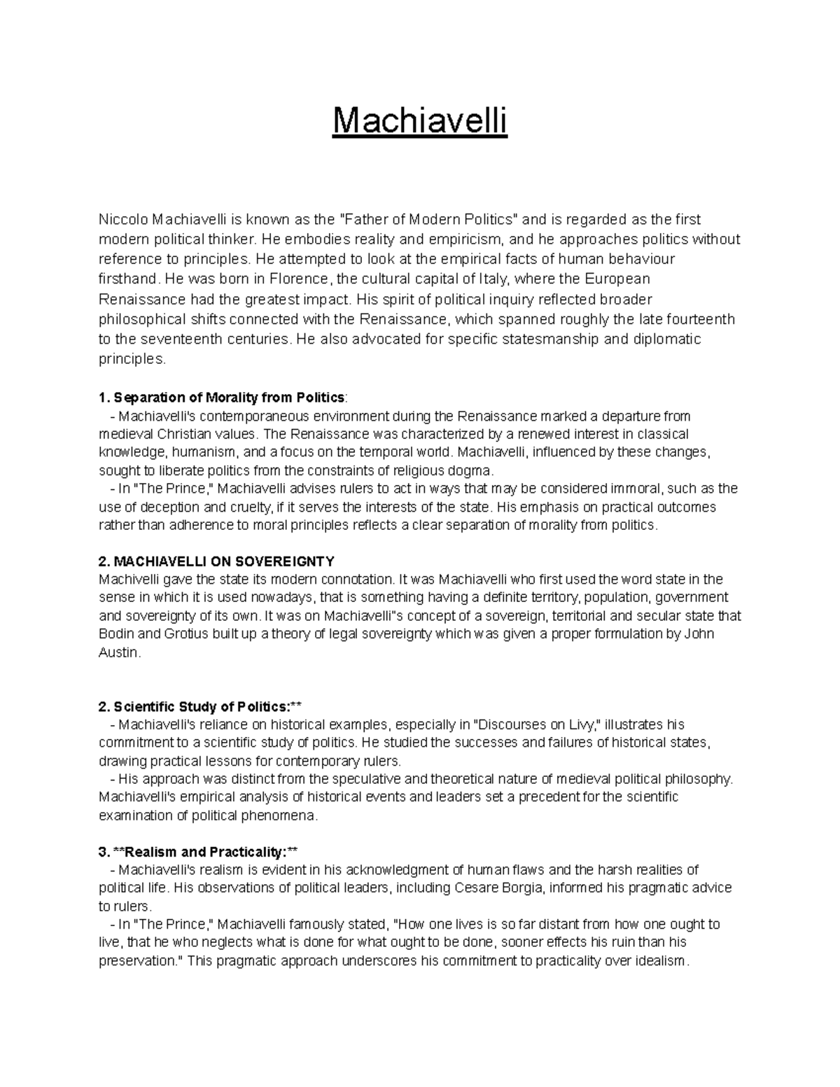 Machiavelli - helpful - Machiavelli Niccolo Machiavelli is known as the ...