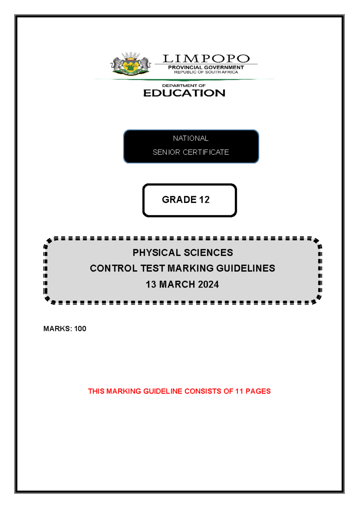 PHSC GR 12 March 2024 Marking Guidelines Final - MARKS: 100 THIS ...