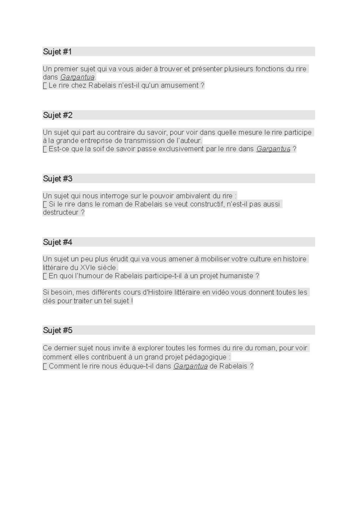 5 sujet - LE S - Sujet Un premier sujet qui va vous aider à trouver et ...