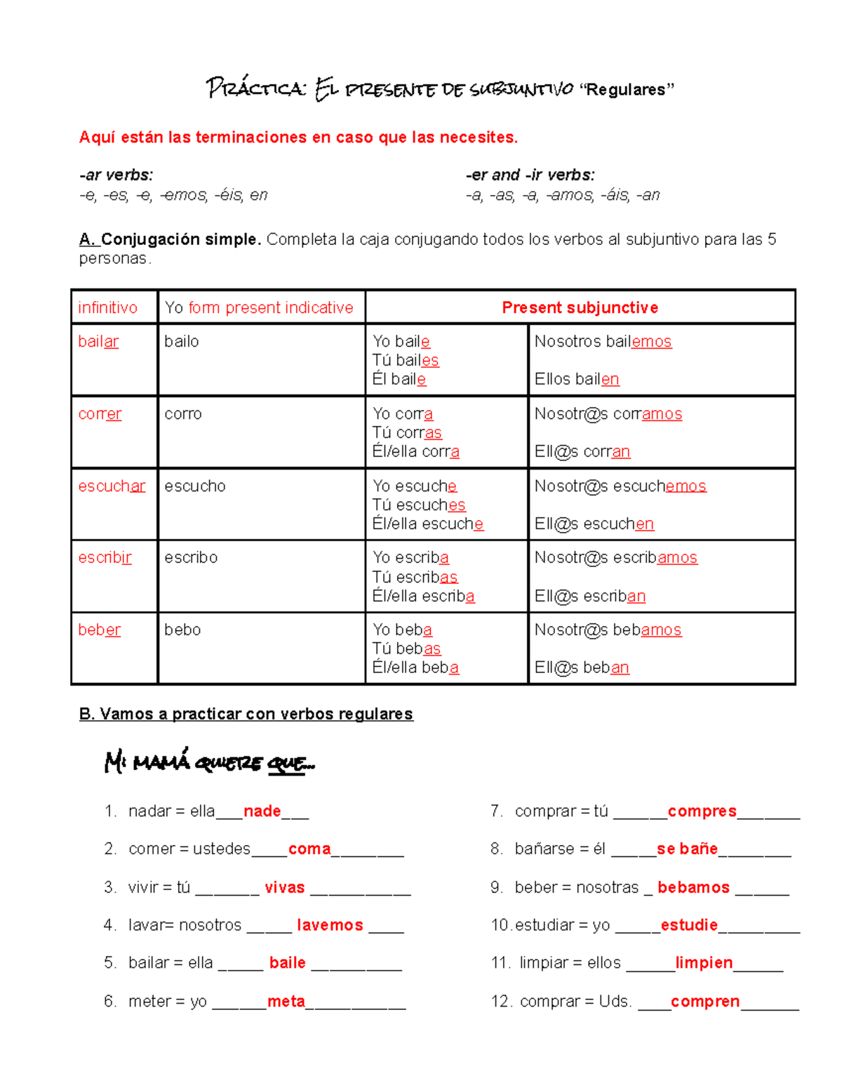Katarina Siqueiros - El presente de subjuntivo regulares - Práctica: El ...