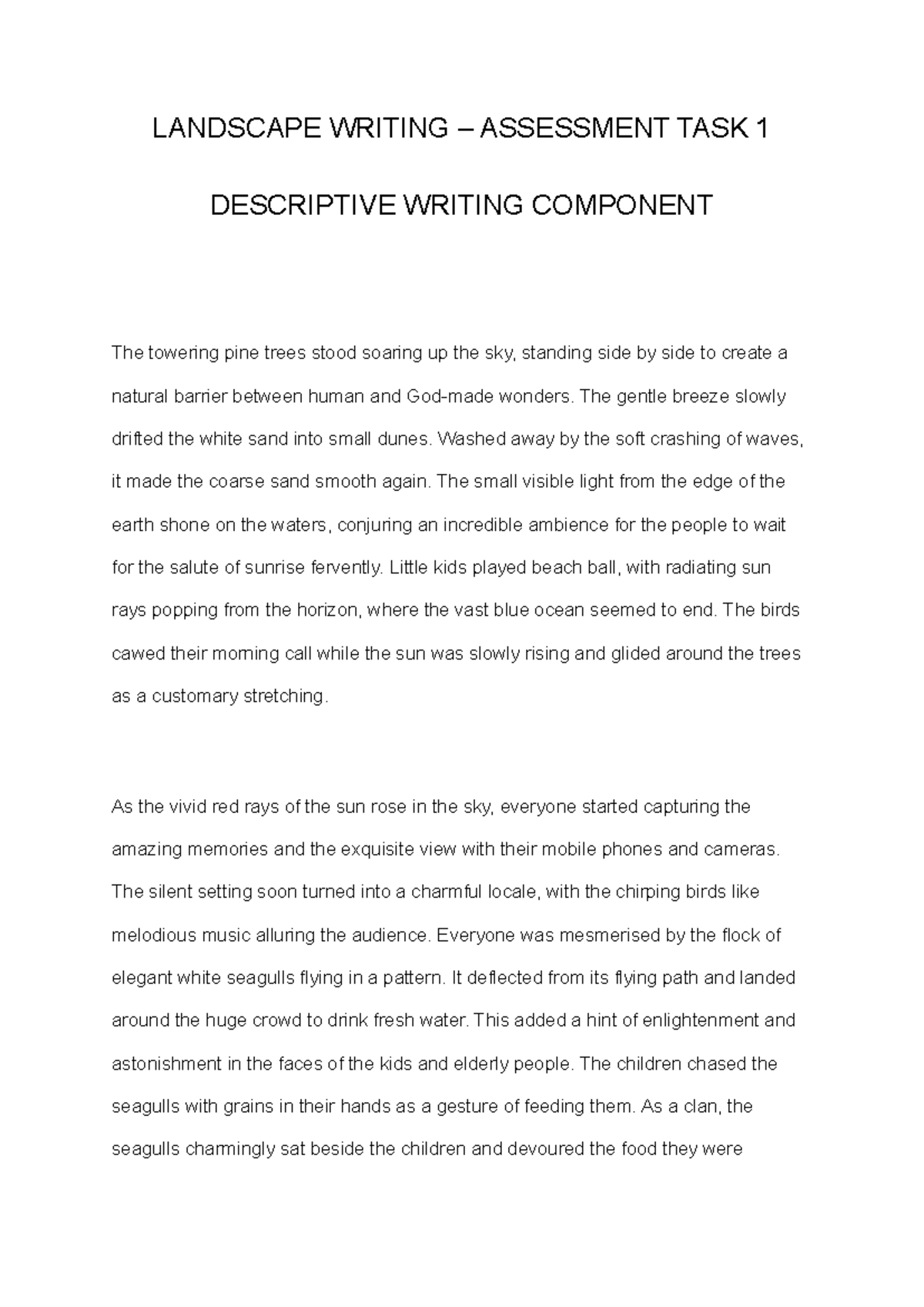 Landscape Description (1) - LANDSCAPE WRITING – ASSESSMENT TASK 1 ...