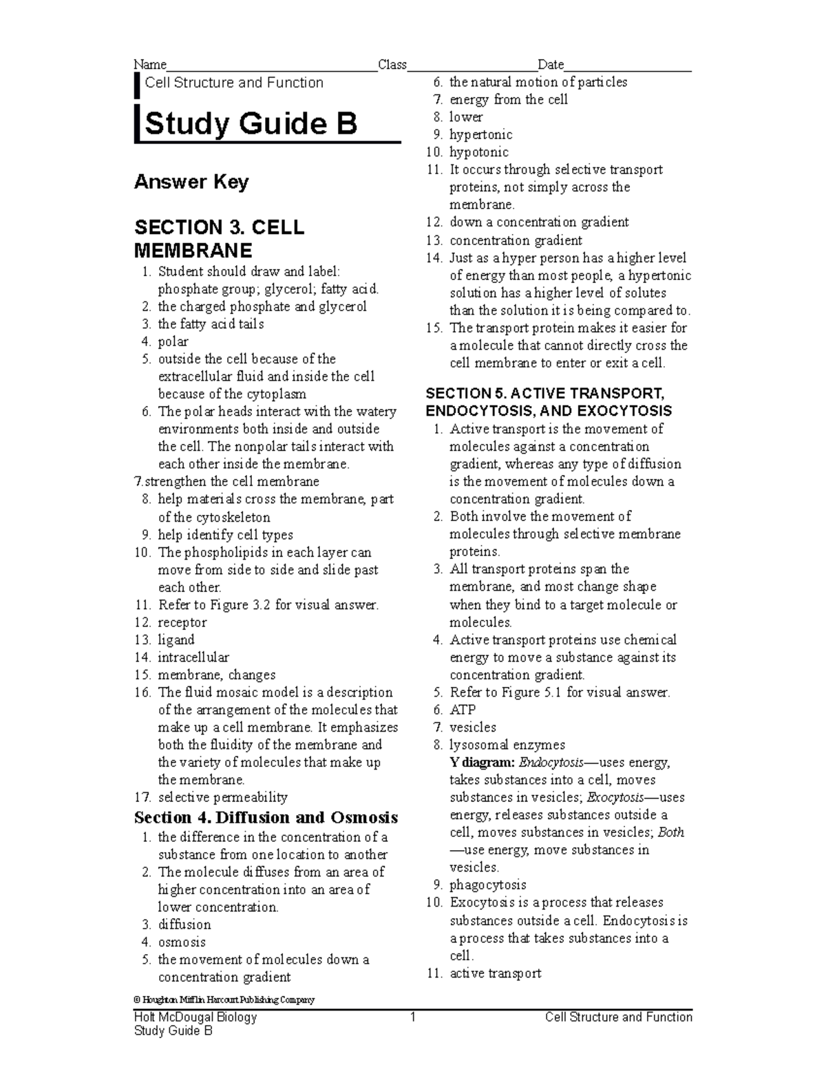 Study-guide-membrane-transport-mech - Cell Structure and Function Study ...