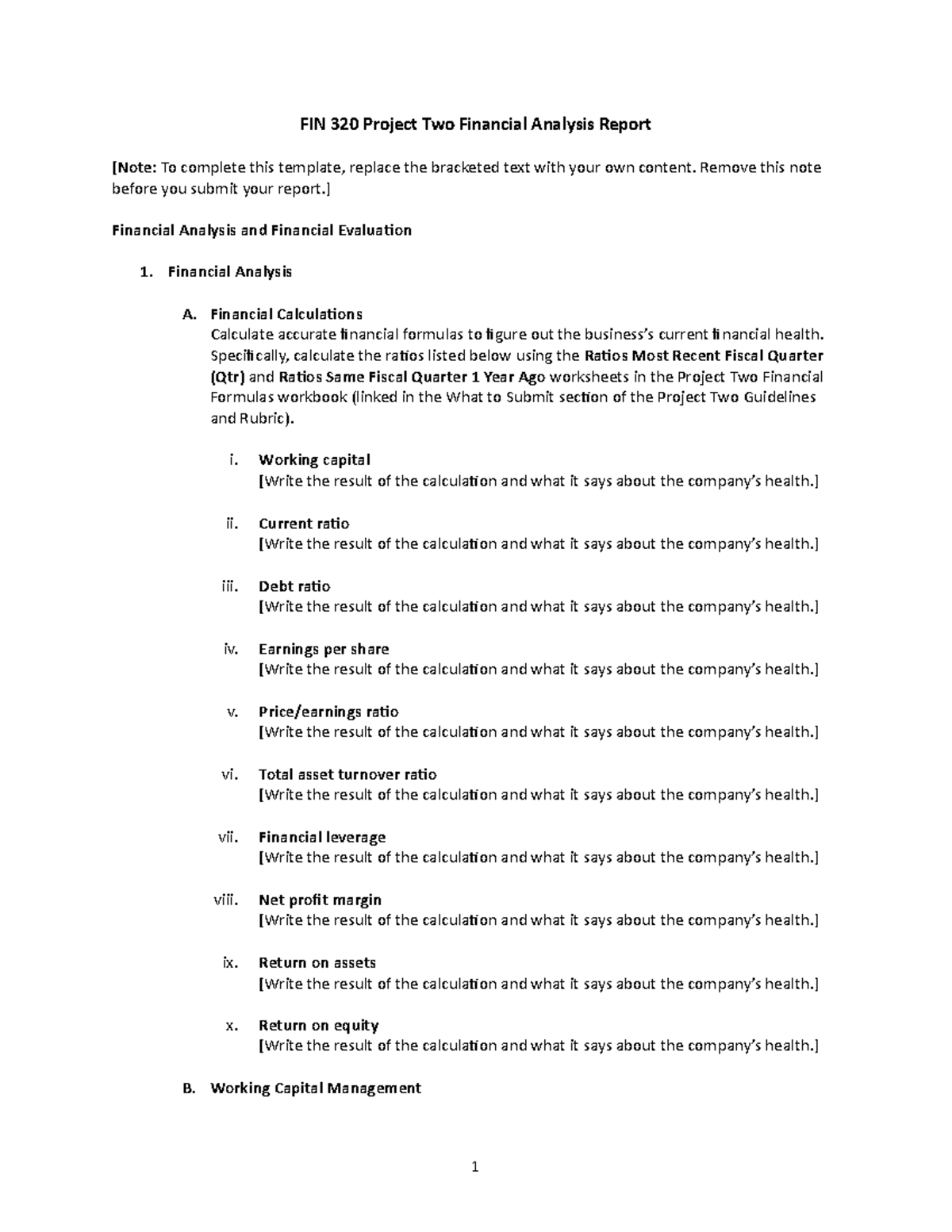 FIN 320 Project Two Financial Analysis Report - Remove this note before ...