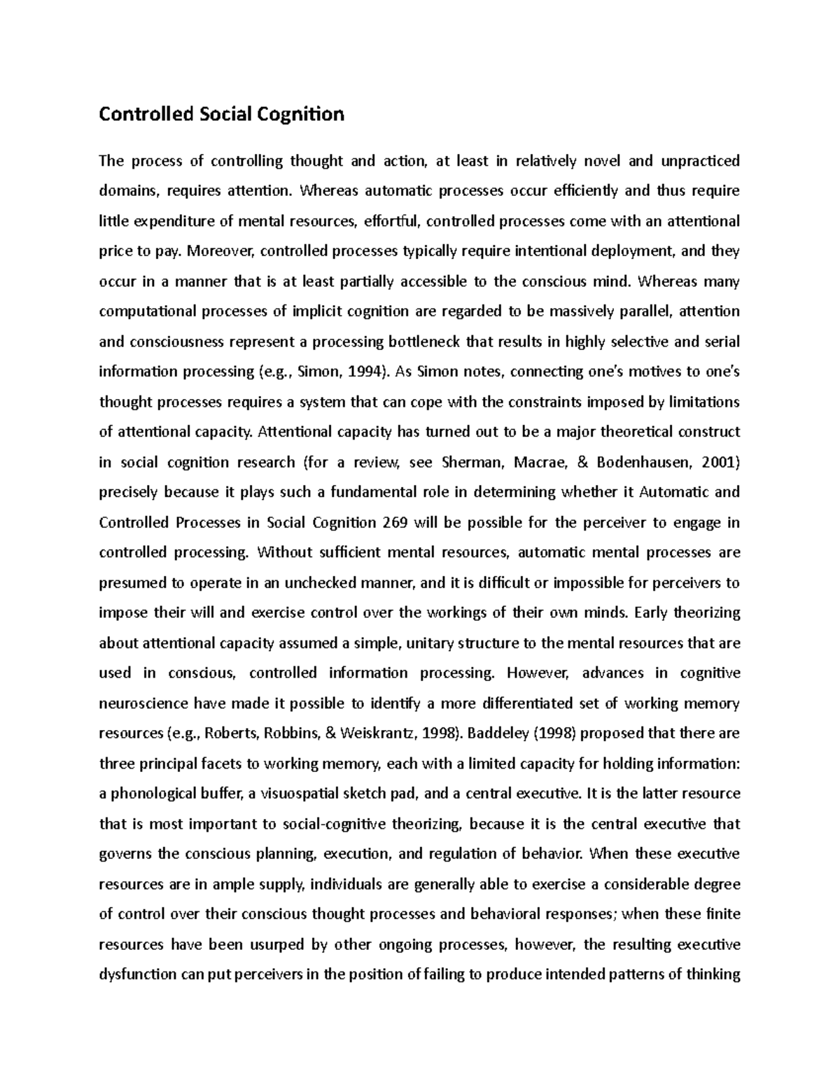 Controlled Social Cognition - Whereas automatic processes occur ...