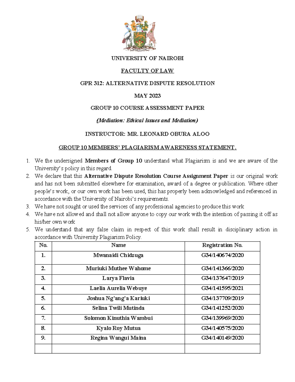 Commercial Law UoN - UNIVERSITY OF NAIROBI FACULTY OF LAW GPR 312 ...