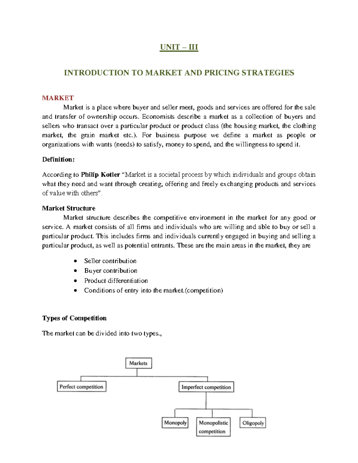 Market-and-Pricing-Strategies - UNIT – III INTRODUCTION TO MARKET AND ...
