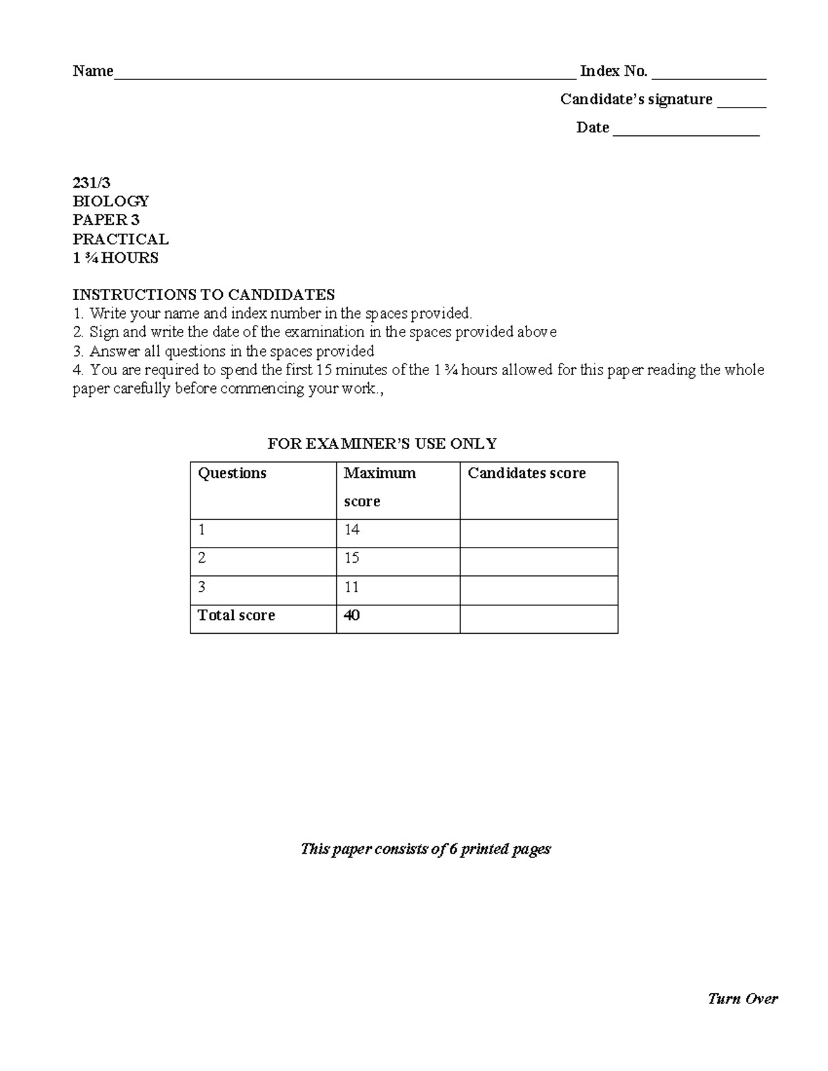 Biology-Practical-Exam-9-Questions - Name