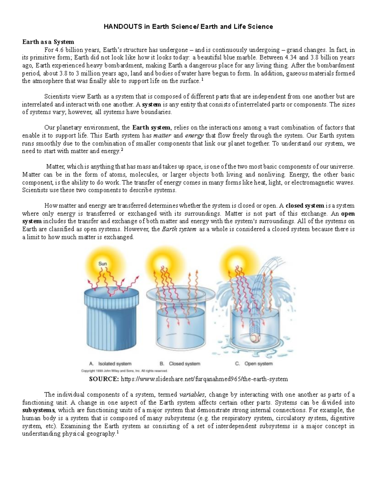 2 - Handouts - HANDOUTS in Earth Science/ Earth and Life Science Earth ...