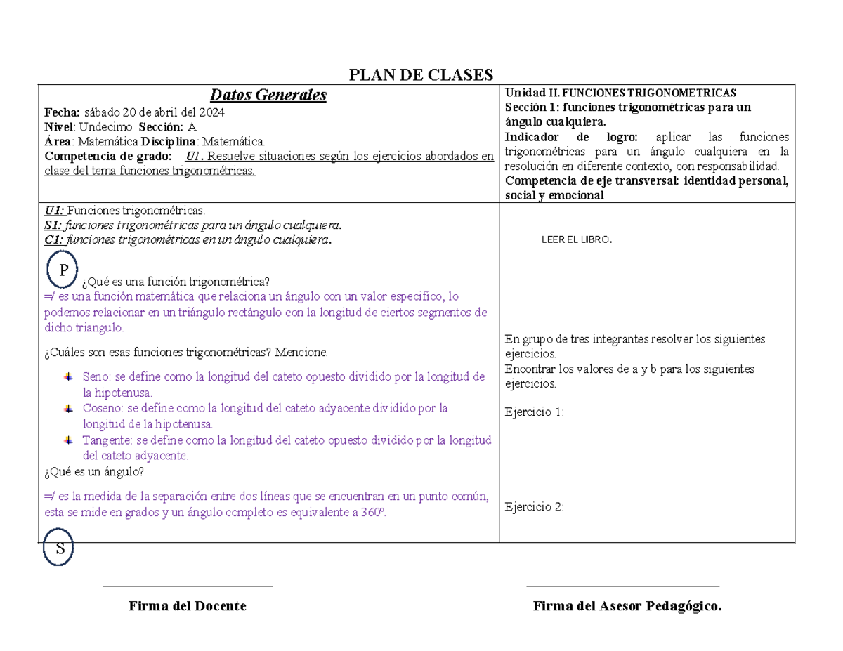 PLAN DE CLASE PARA REALIZAR CLASES - PLAN DE CLASES Datos Generales Fecha: sábado 20 de abril ...