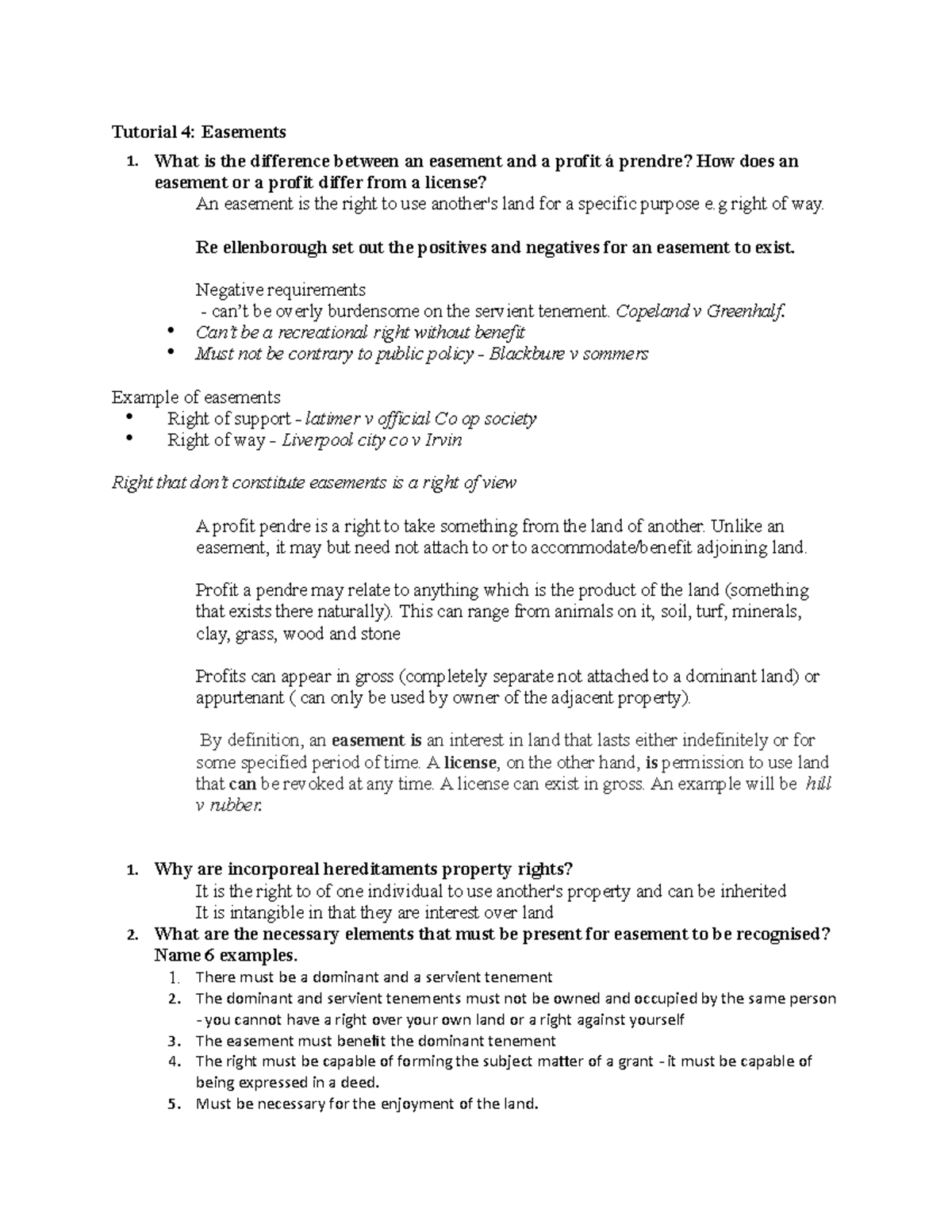 Incorporeal Hereditaments Tutorial - Tutorial 4: Easements What is the ...