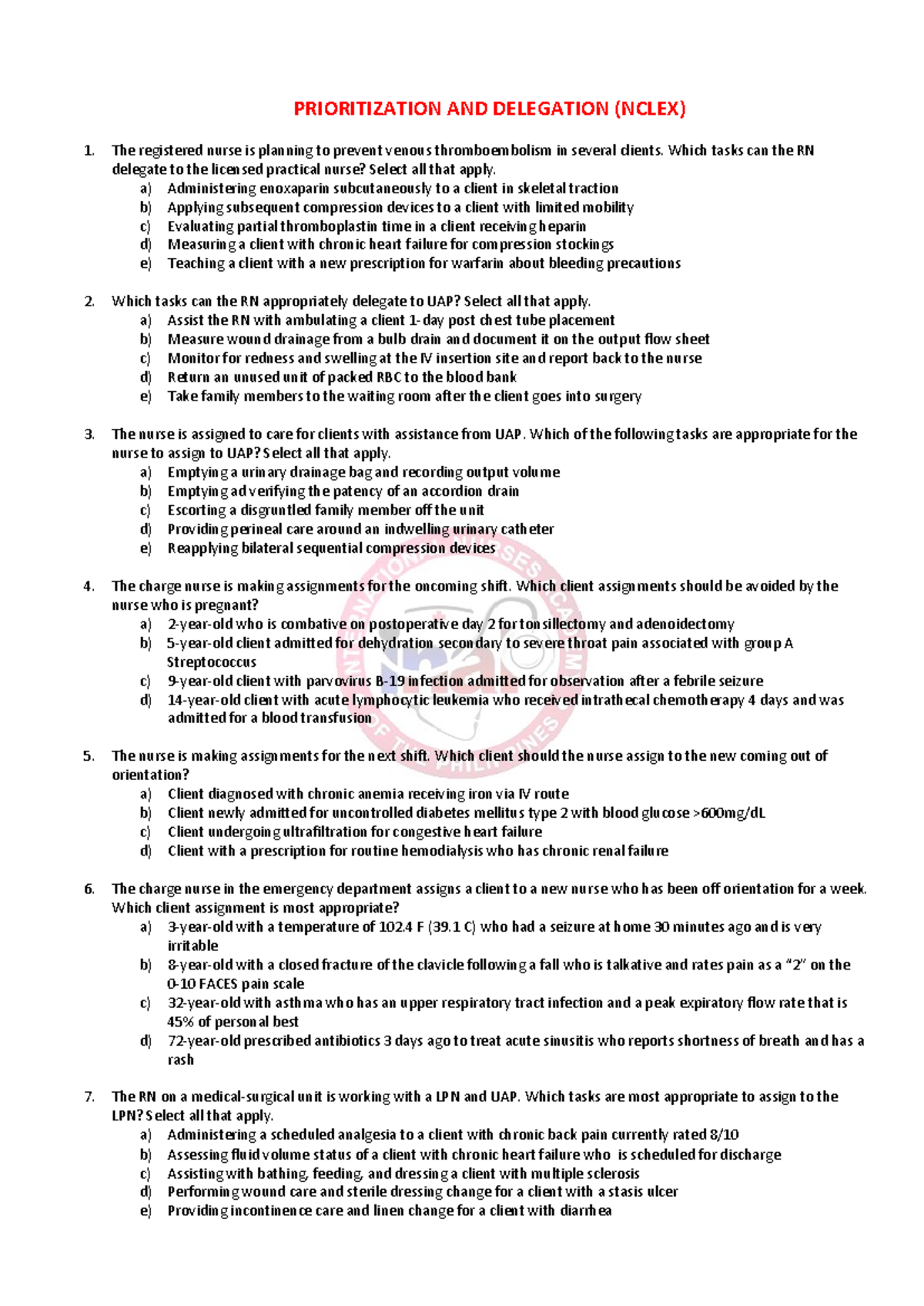 Prioritization and delegation Drills - PRIORITIZATION AND DELEGATION ...