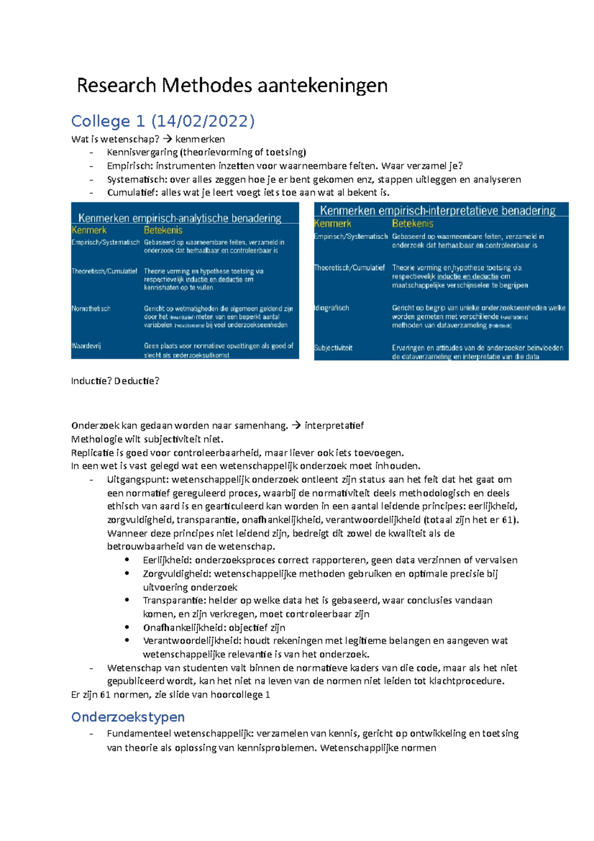 Research Methodes aantekeningen college 1 tm 6 - Research Methodes ...