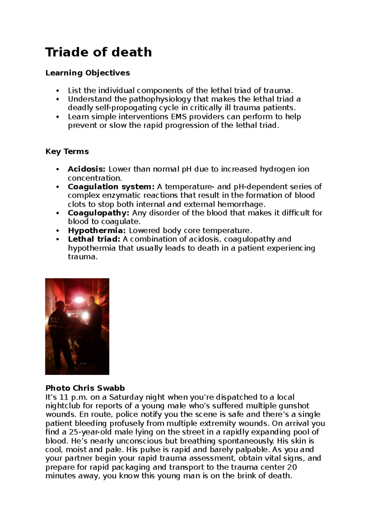 Triade of death JEMS - Triade of death Learning Objectives List the ...