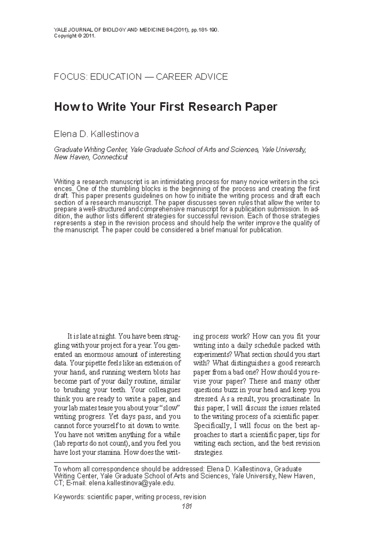 How To Write Your First Research Paper 181 YALE JoUrNAL Of BioLoGY how-to-write-your-first-research-paper-181-yale-journal-of-biology
