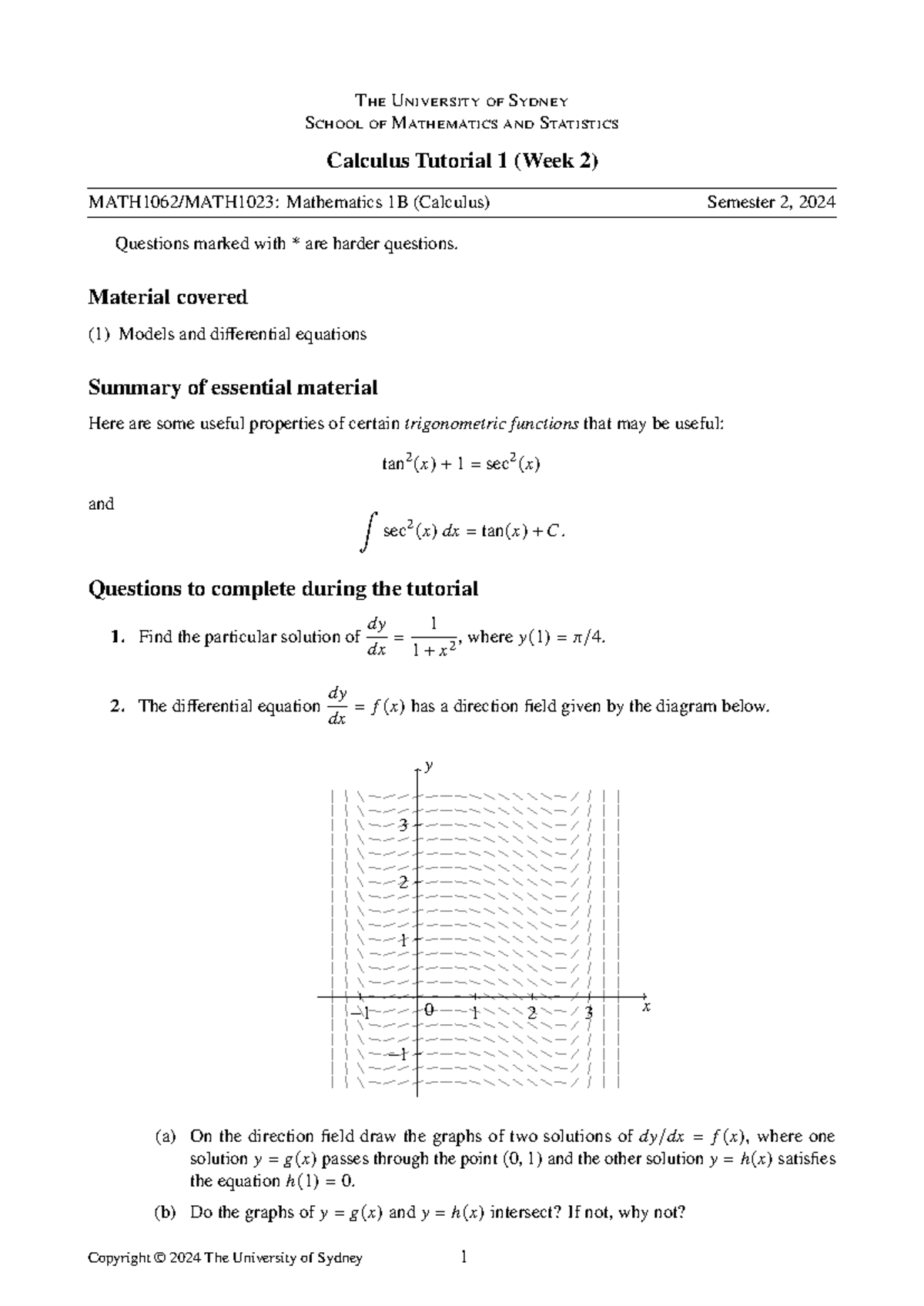 Tutorial Exercises - The University of Sydney School of Mathematics and ...
