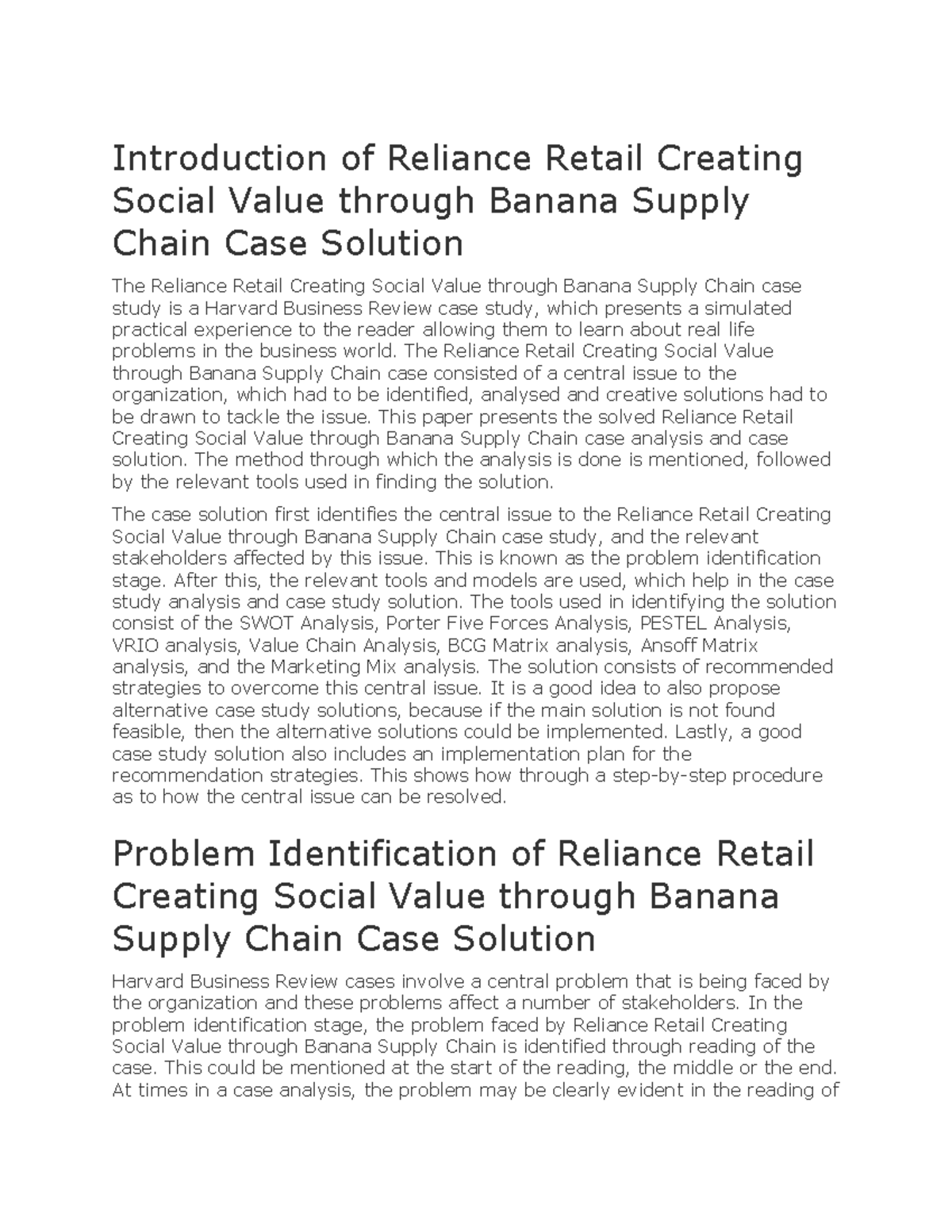 Value through banana supply - The Reliance Retail Creating Social Value ...