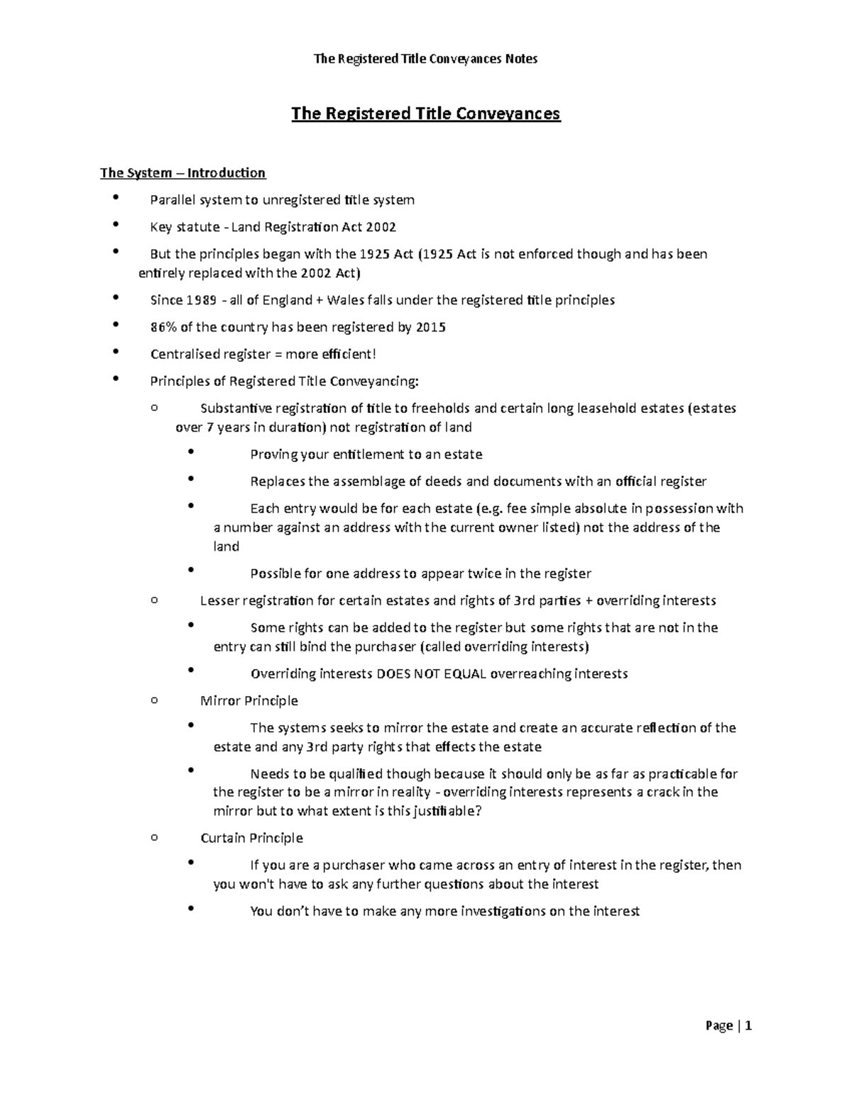 Notes - Registered Title Conveyances - The Registered Title Conveyances ...