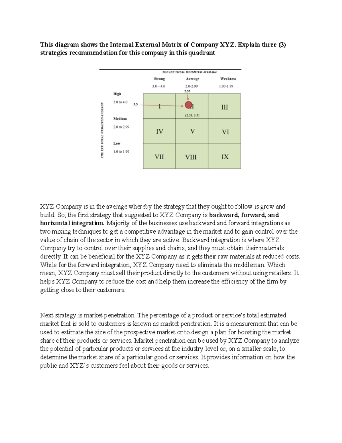 MGT657 - This diagram shows the Internal External Matrix of Company XYZ ...