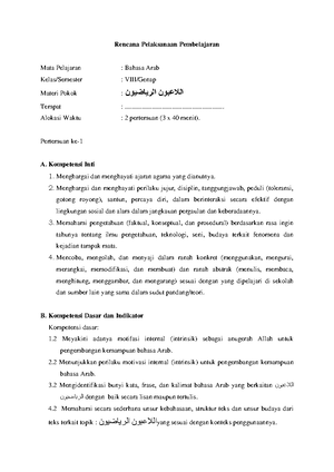 RPP- Bahasa ARAB - contoh rpp - RENCANA PELAKSANAAN PEMBELAJARAN (RPP) Nama Sekolah/Madrasah ...
