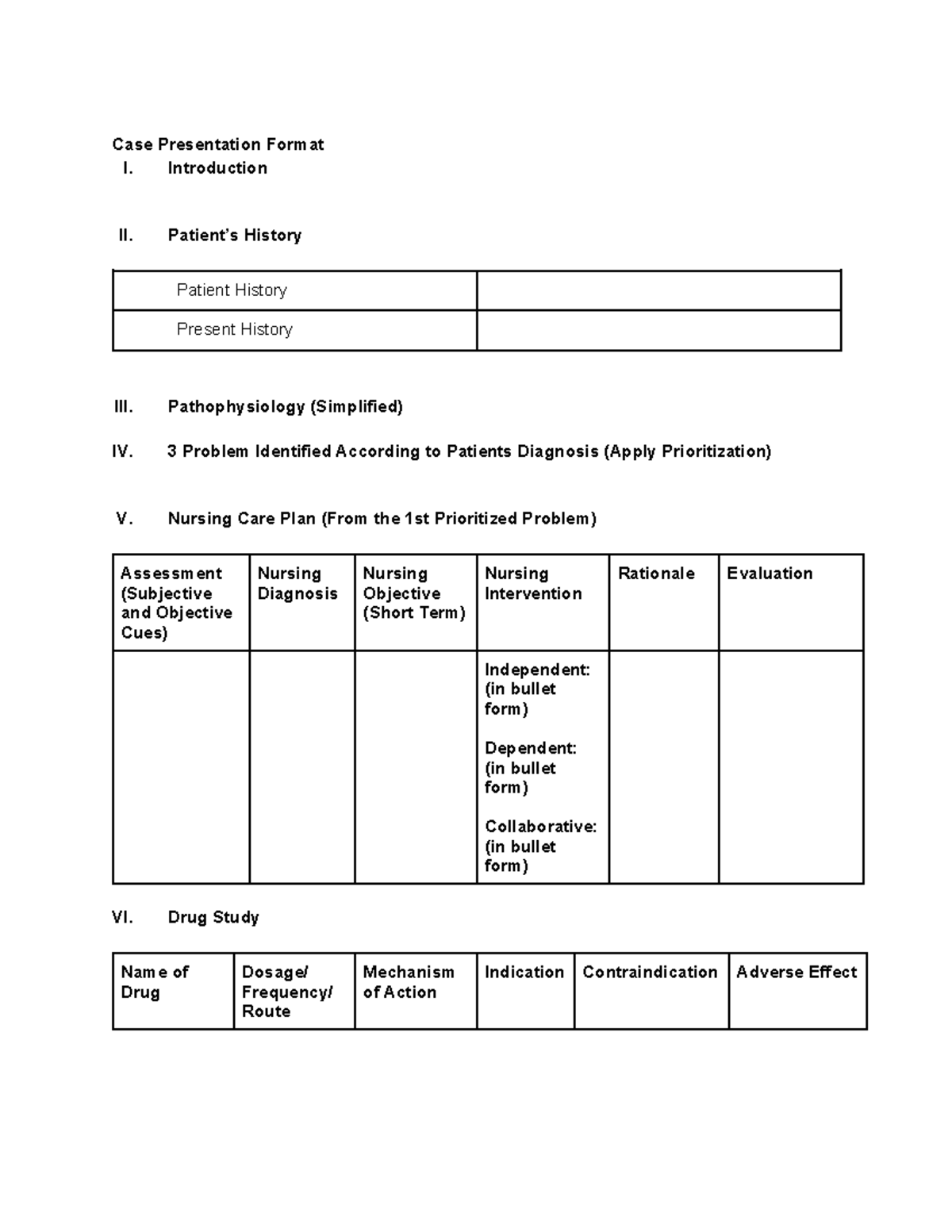 Case-Presentation-Format - Case Presentation Format I. Introduction II ...