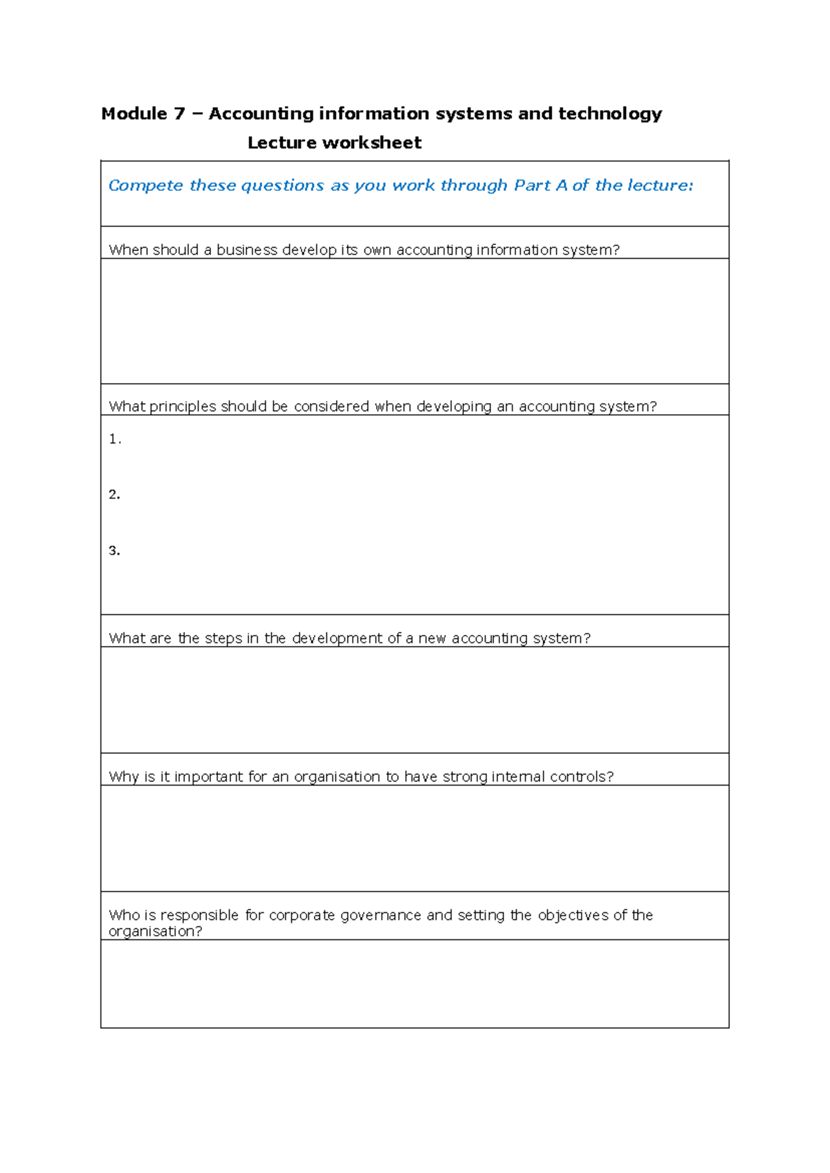 Module 7 Lecture worksheet s2 2024 - Module 7 – Accounting information ...