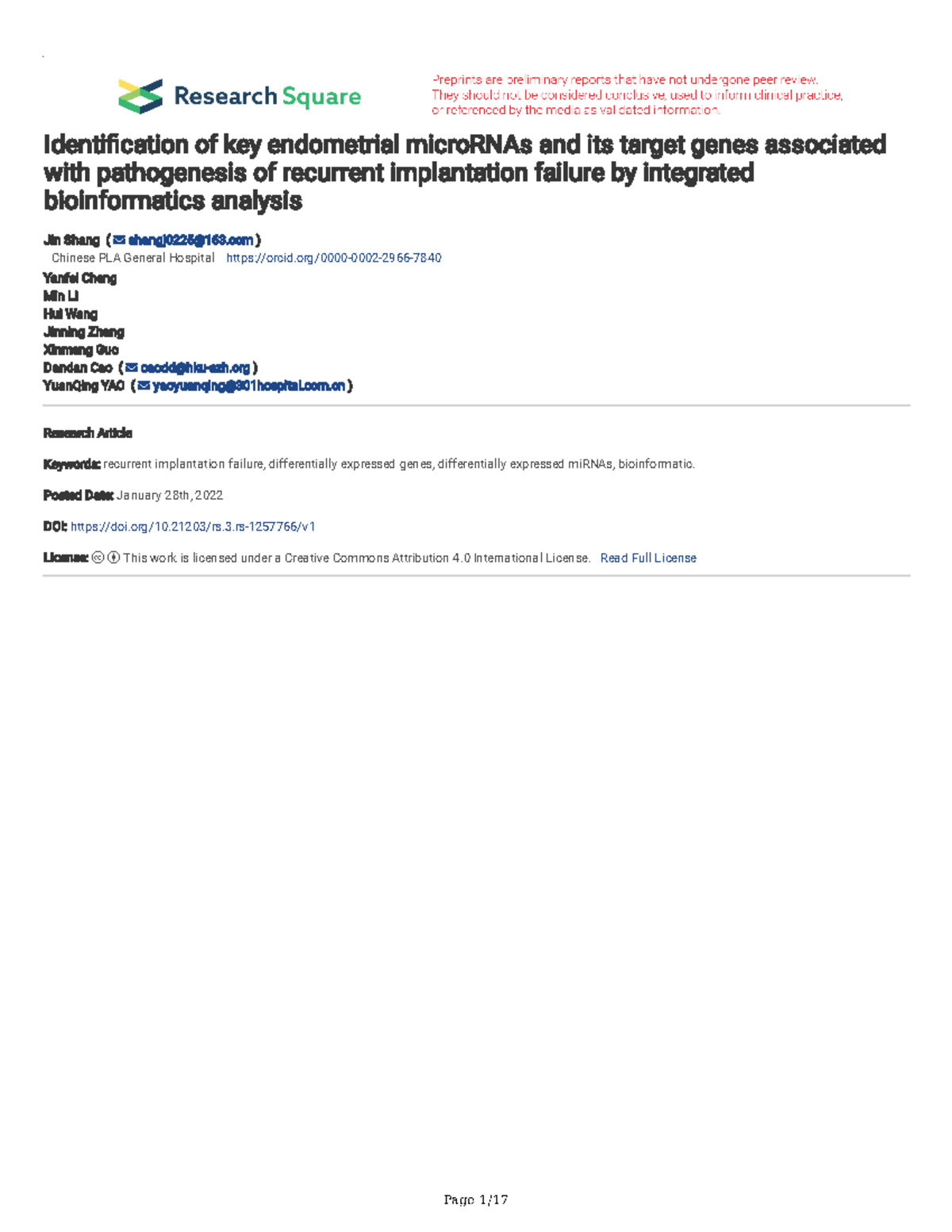 Identification of key endometrial micro RNAs and its target genes ...