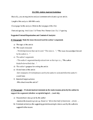 Article Analysis - ELC ENGLISH FOR CRITICAL ACADEMIC READING WRITTEN ...
