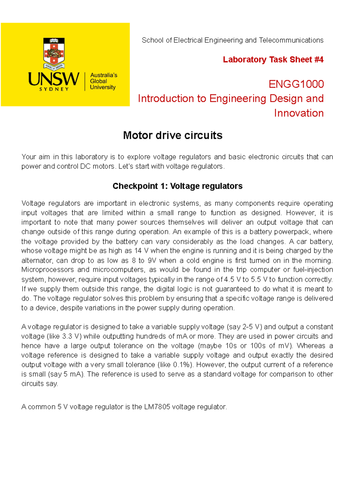 Lab 4 Tasksheet - Lab 4 task sheet - School of Electrical Engineering ...