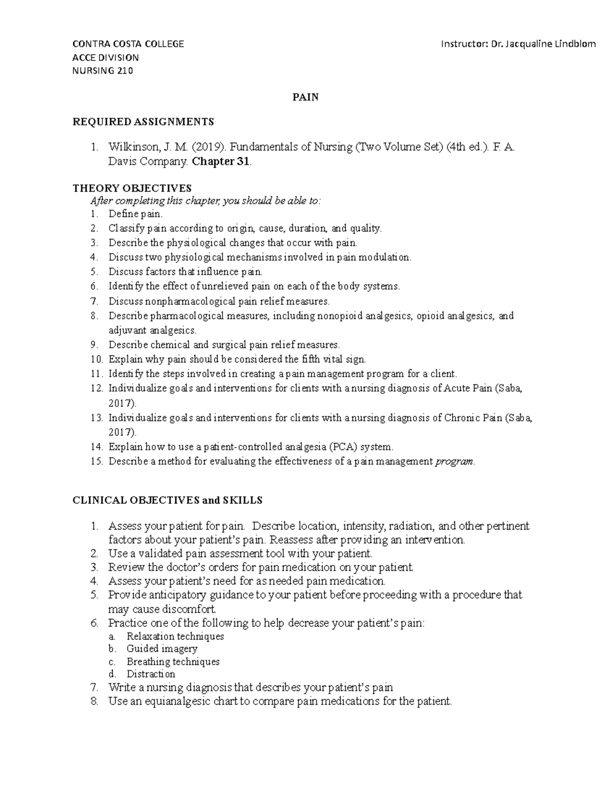 210 Pain SG 2023 - Study guide for pain - CONTRA COSTA COLLEGE ...