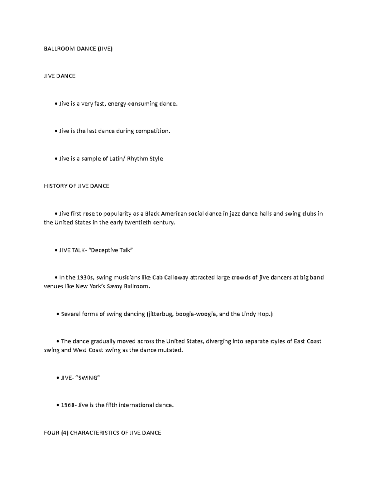 Jive-Dance-Lecture - lecture about jive - BALLROOM DANCE (JIVE) JIVE DANCE Jive is a very fast ...