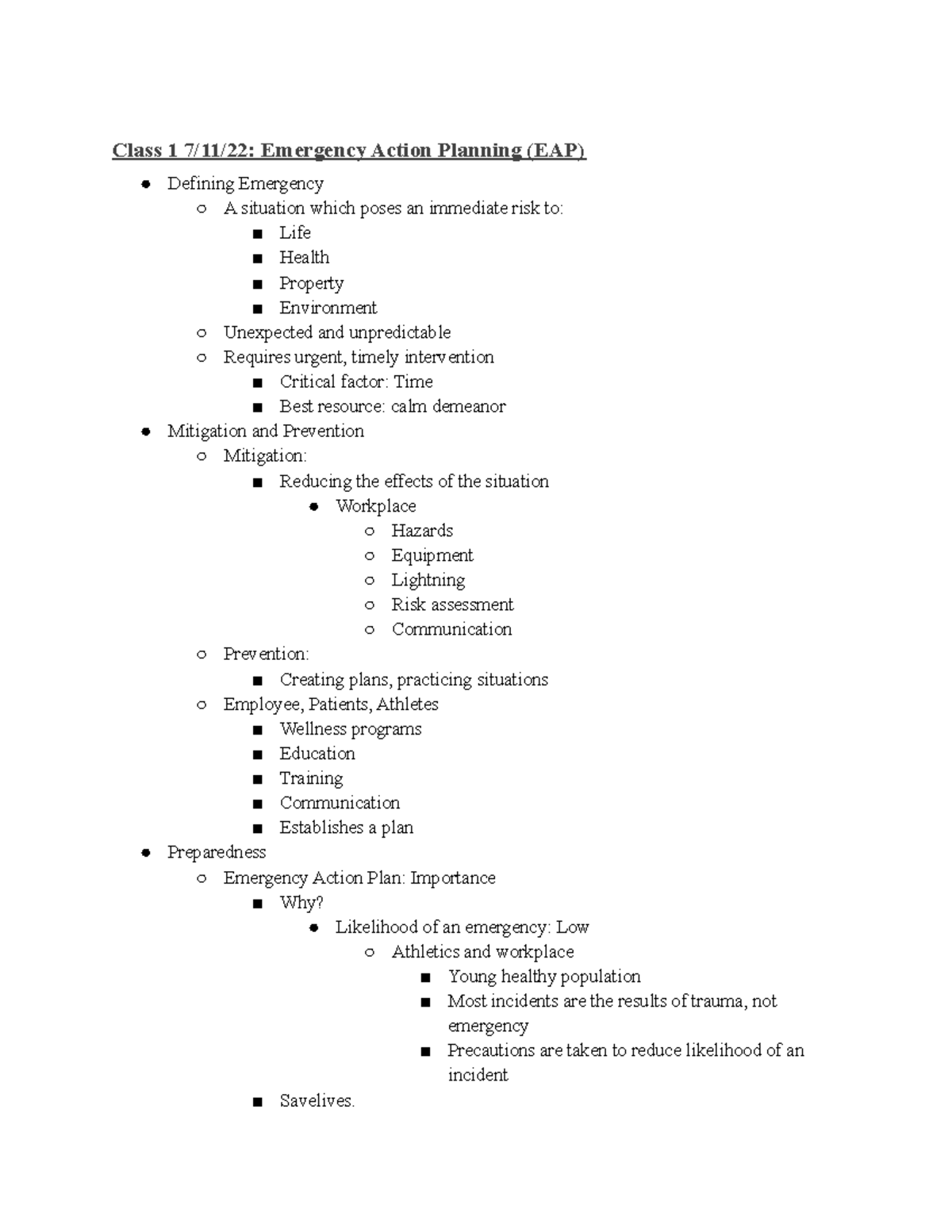 Kin 150 - Summer class Lecture notes - Class 1 7/11/22: Emergency ...