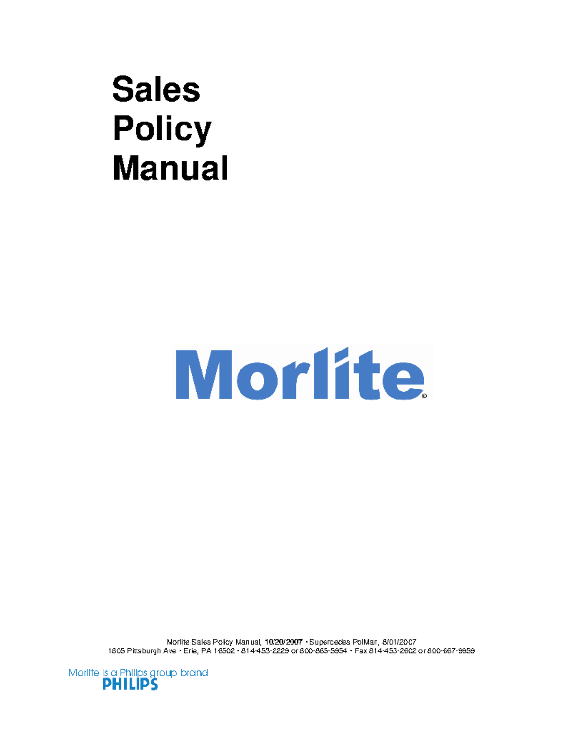 47160424 sales policy sample - Sales Policy Manual Morlite Sales Policy ...