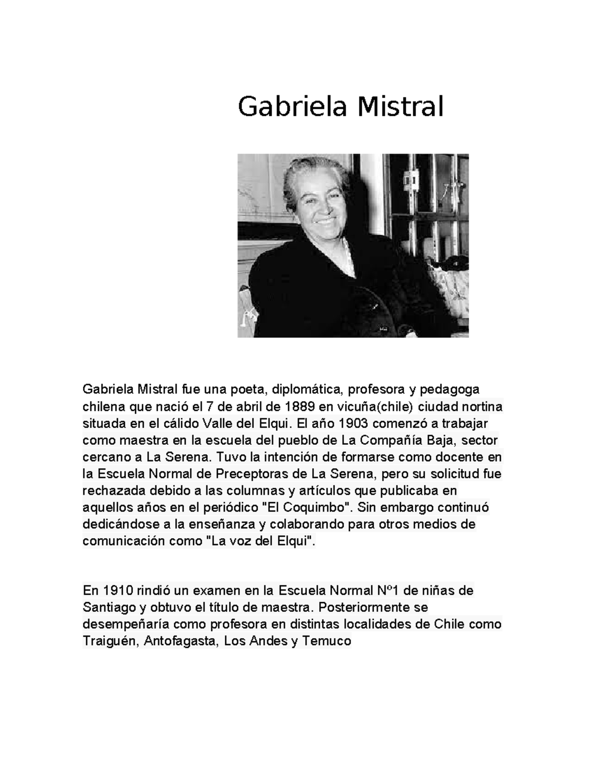 Gabriela Mistral - informe - Gabriela Mistral Gabriela Mistral fue una ...