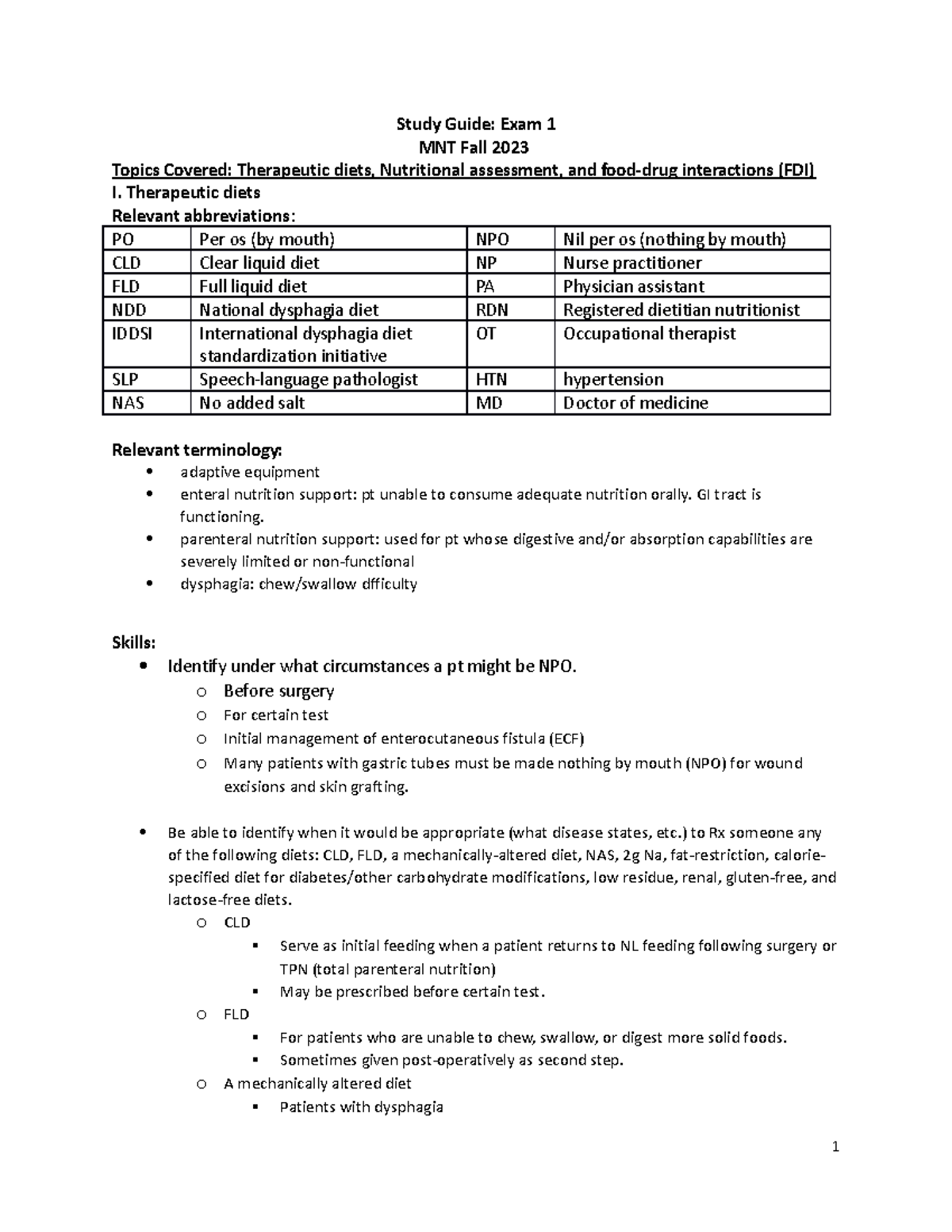 复习Exam 1 MNT - for exam - Study Guide: Exam 1 MNT Fall 2023 Topics ...
